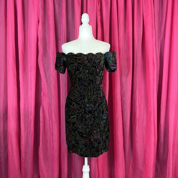 Vintage | Dresses | Vintage 8s Marmie West Off Shoulder Velvet And Gold ...